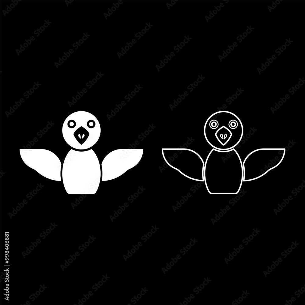 Bird set icon white color vector illustration image solid fill outline ...