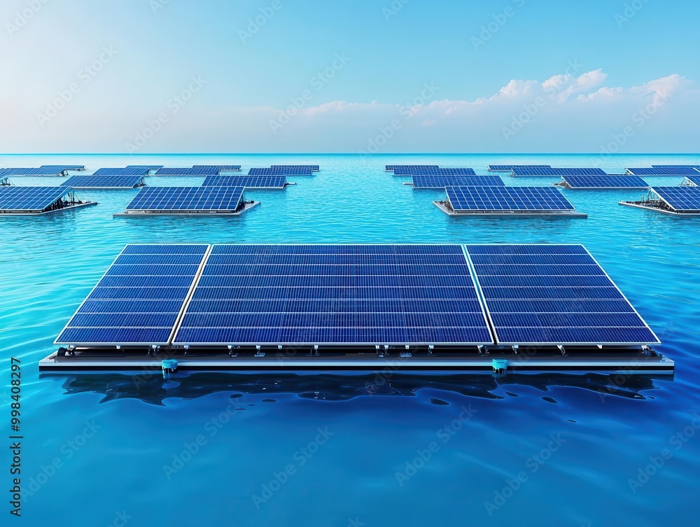 Floating solar farm connected to an underwater energy storage grid ...