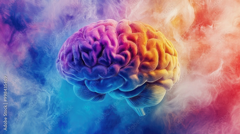 Abstract human brain with calming colors, representing mental health ...