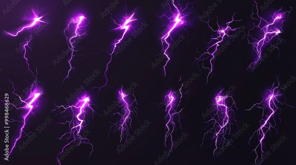 Modern realistic lightning strike animation sprite sheet isolated on ...