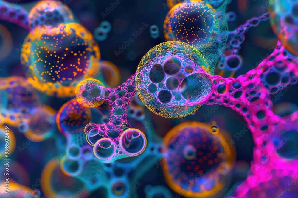 Microscopic view colorful bioink particles forming complex organ ...
