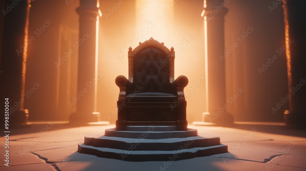 Ilustración de Stock Majestic throne illuminated by golden light in an ...