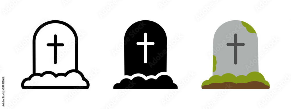 Grave tombstone with cross icon. Gravestone memorial illustration ...
