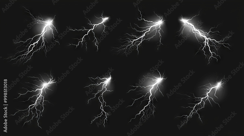 In a sprite sheet, lightning strikes animation is presented, depicting ...