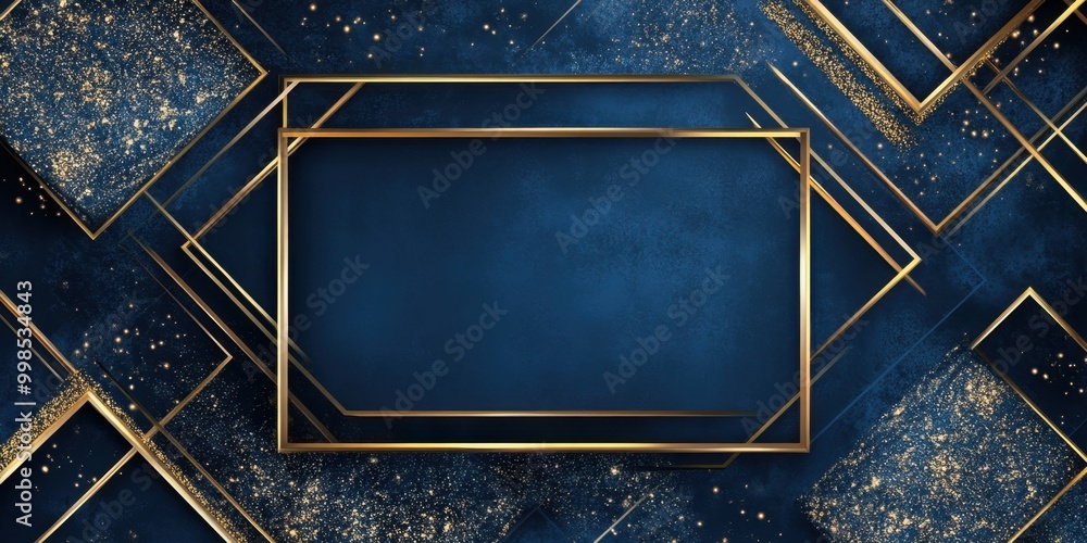 Blue luxury background with a golden frame presentation design template ...