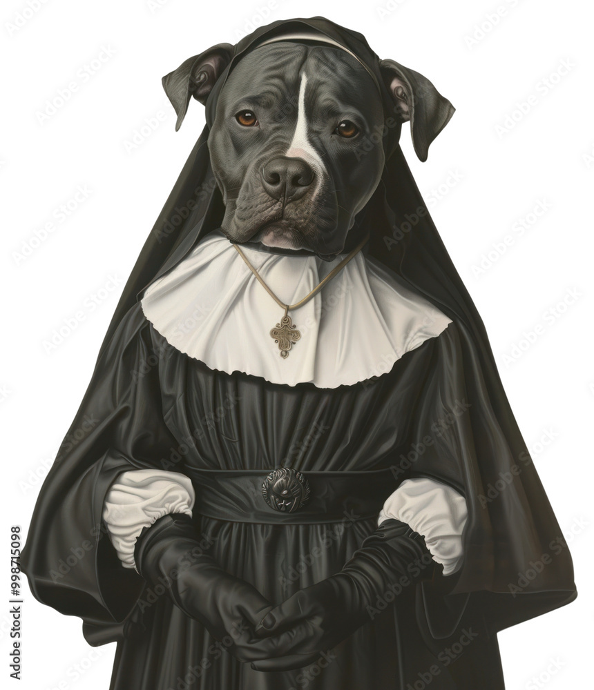 PNG American Bully costumes wearing a vintage nun dress portrait ...