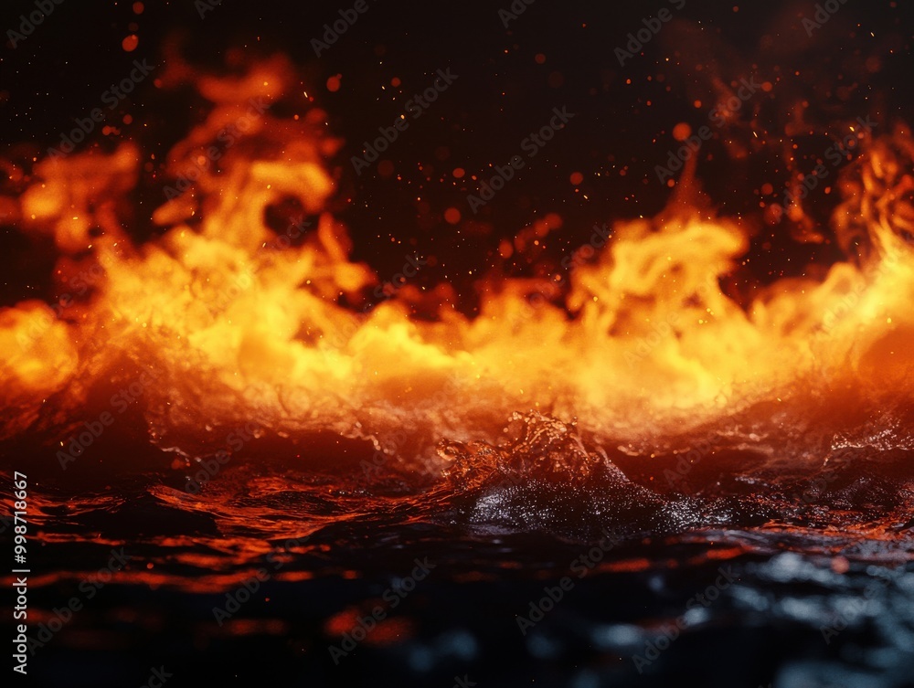 Dramatic scene of fire and water collision, powerful visual ...