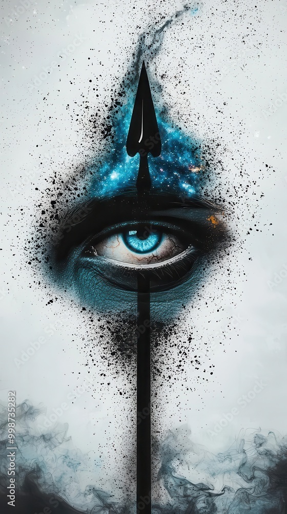 Trident emerging from Shiva s third eye, glowing with divine energy ...