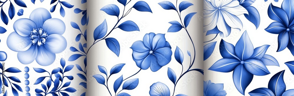 With a white and blue porcelain flower pattern damask, Victorian ...
