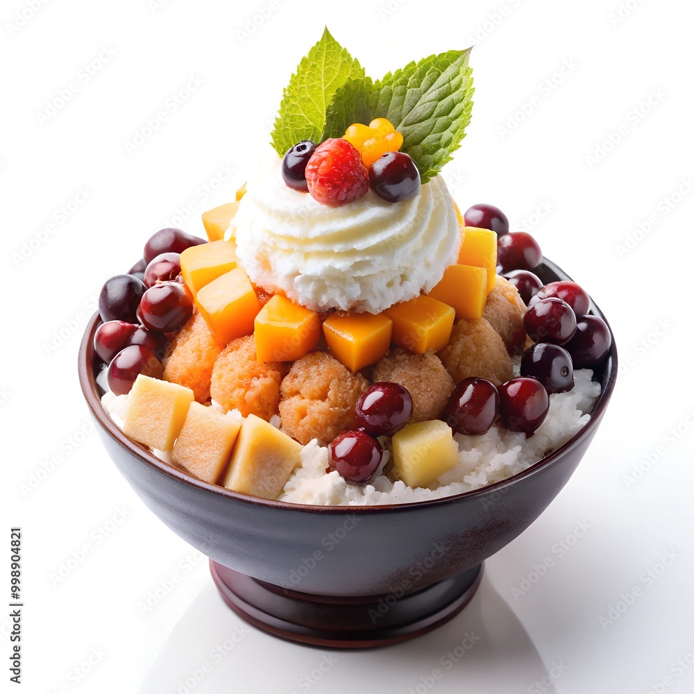 Patbingsu (Korea) - dessert based on crushed ice with fruits, sweet ...