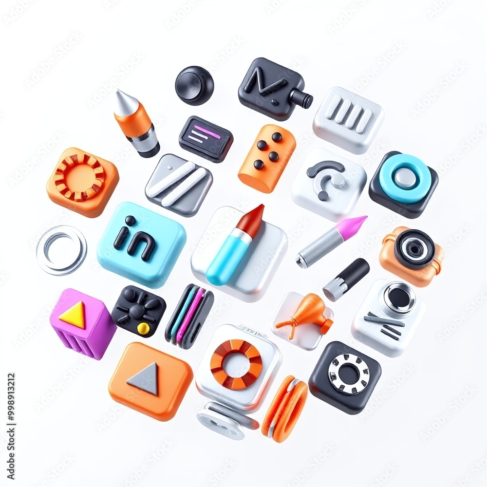 Set of colorful 3D icons in modern style representing various ...