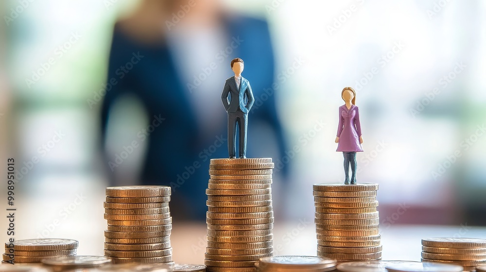 Foto Gender Pay Gap Concept with Miniature Figures Standing on Stacks ...