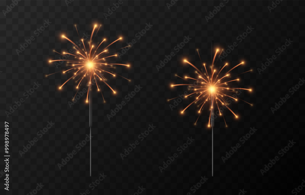 Vector realistic sparkler png. Bengal lights on isolated transparent background. Sparks ...