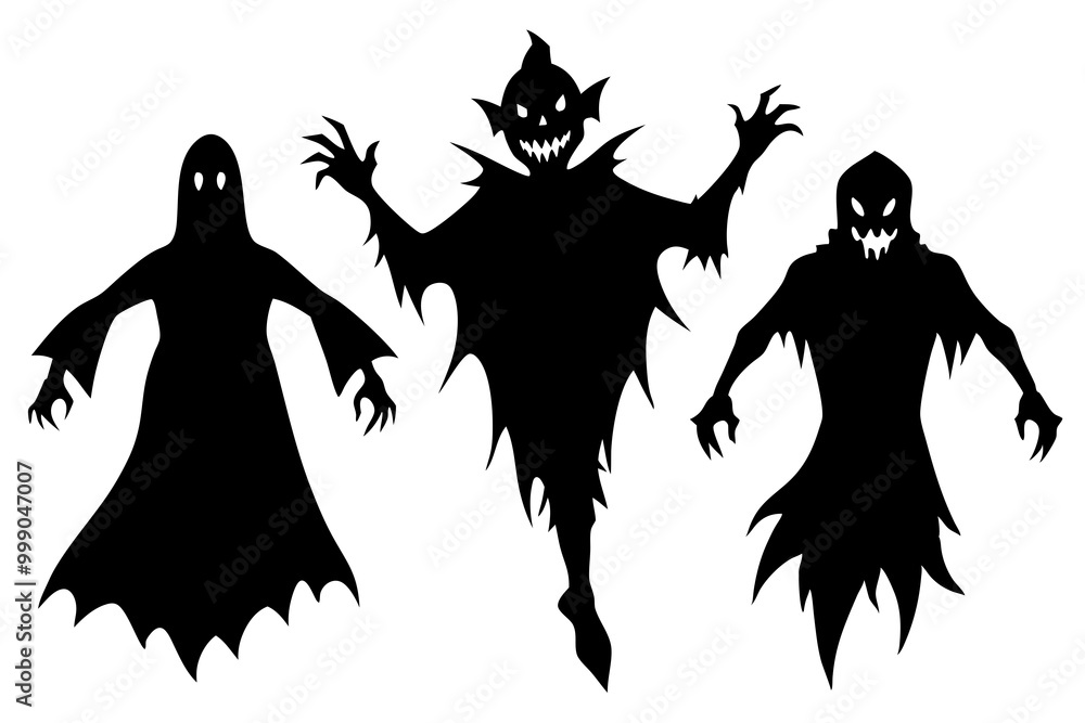 Halloween evil spirit silhouette. Scary nightmare ghost characters ...