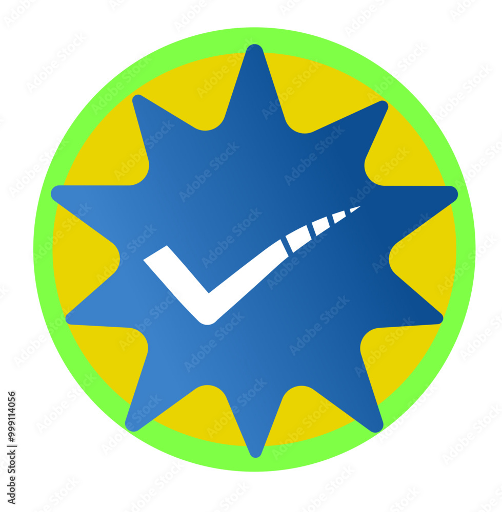 Approve icon in a circle and star on transparent backround. A suitable ...