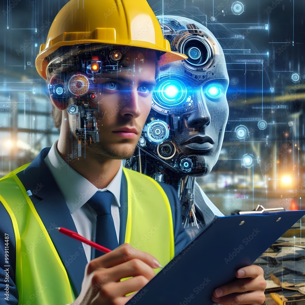 Futuristic robotic operator, with artificial intelligence, with a sense ...