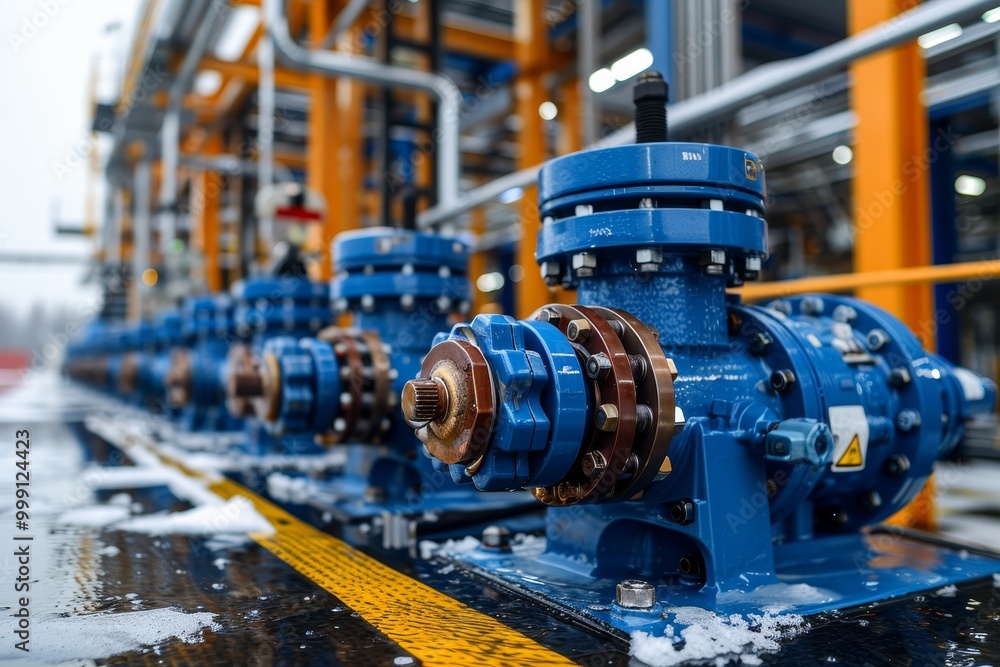 Petroleum terminal fuel reloading equipment blue hoses, valves, and ...