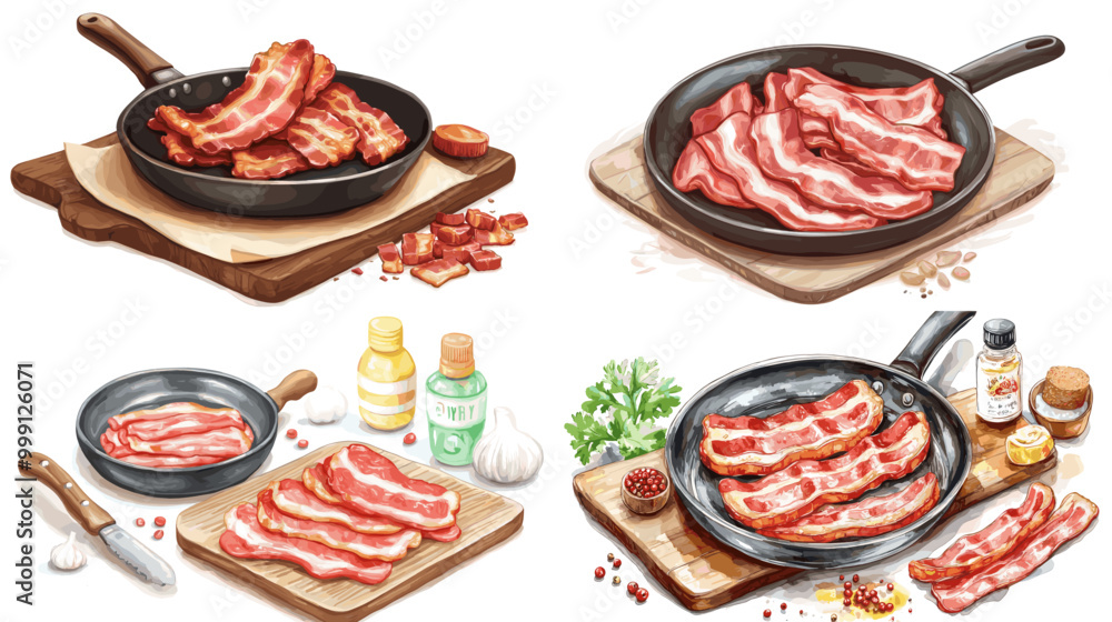 Four different types of bacon are shown in a white background. The ...
