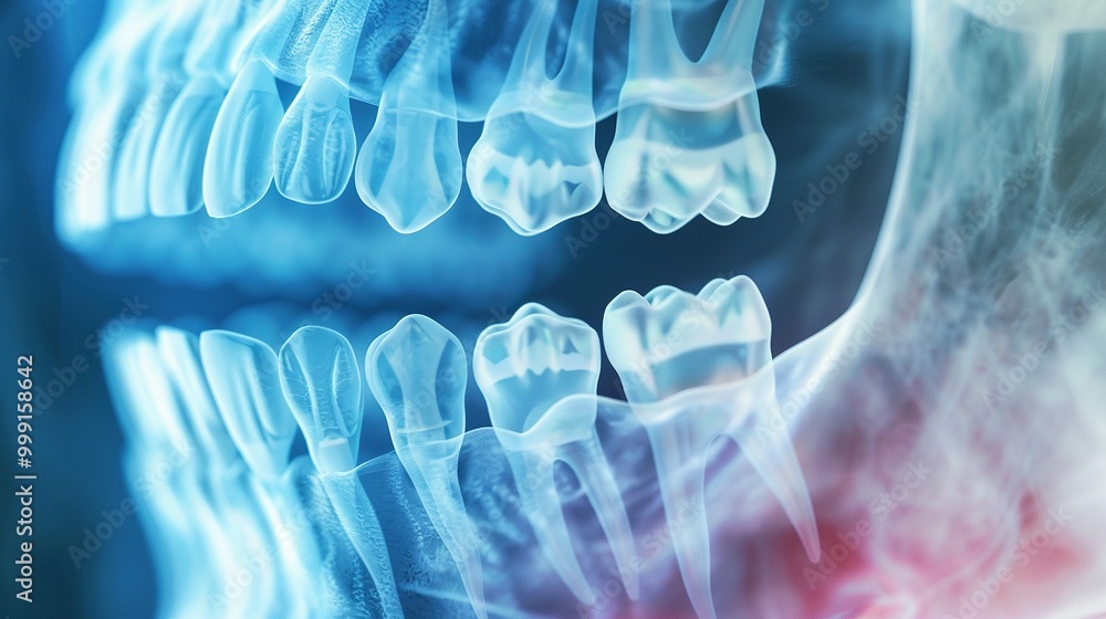 Ilustrace Dental Examination Concept: X-ray Illustration of Teeth for ...