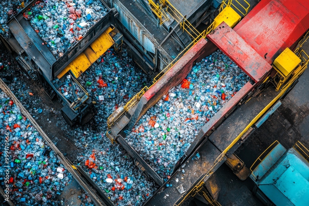 Plastic recycling machines crushing plastic waste into small pieces ...