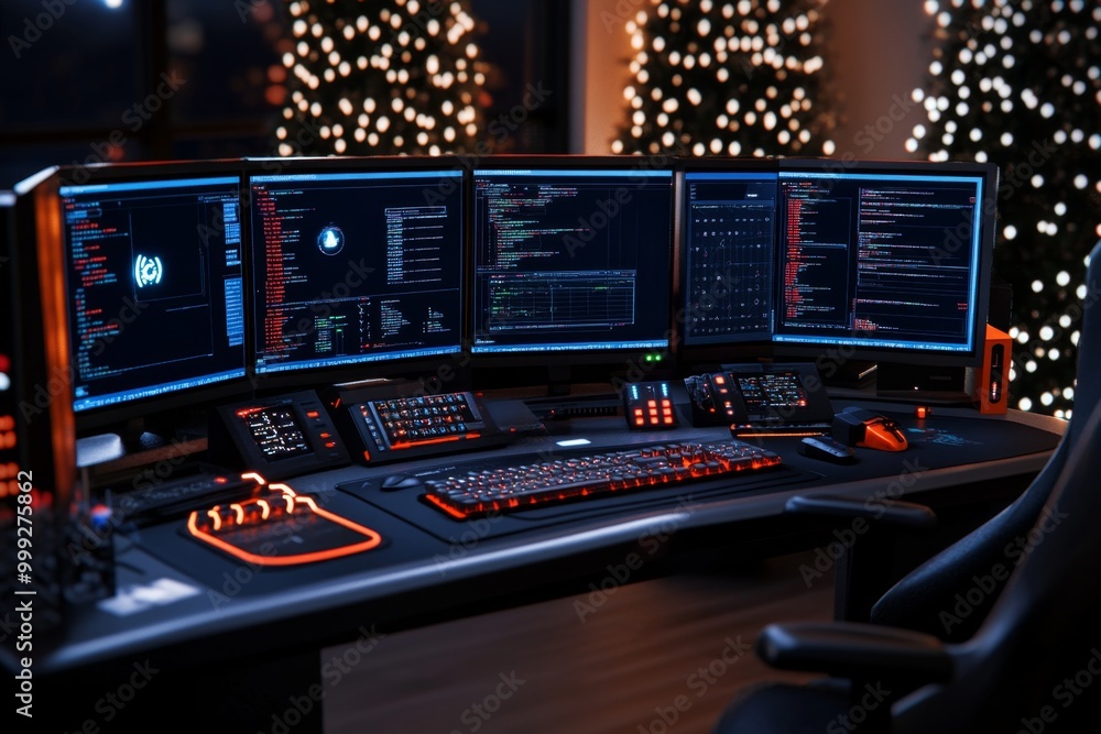 Interactive 3D model of a hackerâ€™s workstation, showing multiple ...