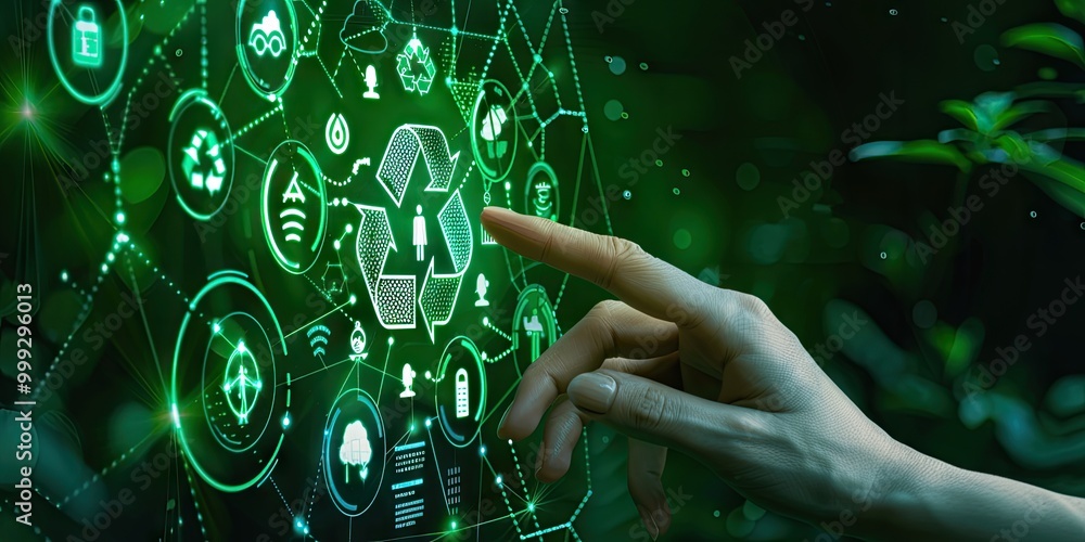 Interactive Hand Touching Environment Icons and Recycling Symbol ...