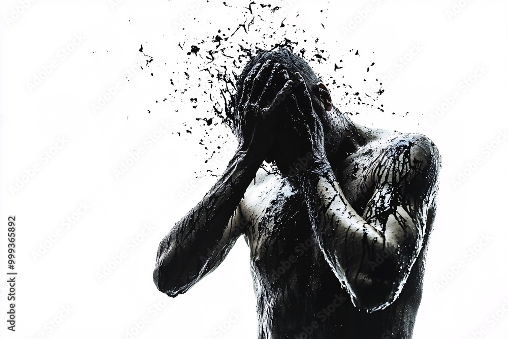 A tormented silhouette captures raw emotion, ideal for a customizable ...