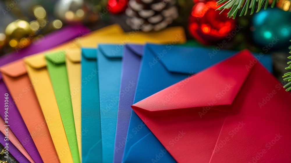 Pile of colorful envelopes and cards is on a table, waiting to be ...