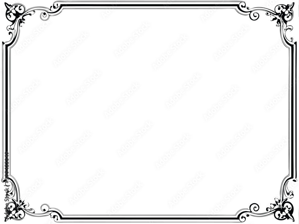 Simple Rectangular Frame with Decorative Edges, Vector Art, Black Lines ...