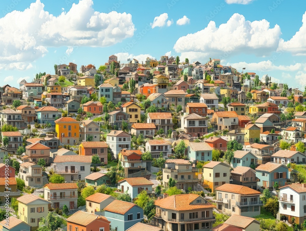 Population growth visualized by a city expanding, new buildings and ...