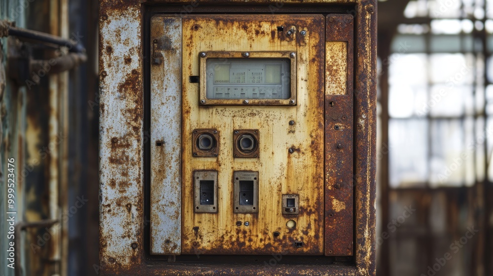 Worn and rusty panel box in old building Electric control panel ...