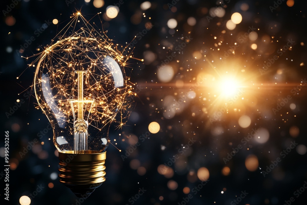 Glowing Light Bulb With Sparks, A Symbol of Idea and Inspiration Stock ...