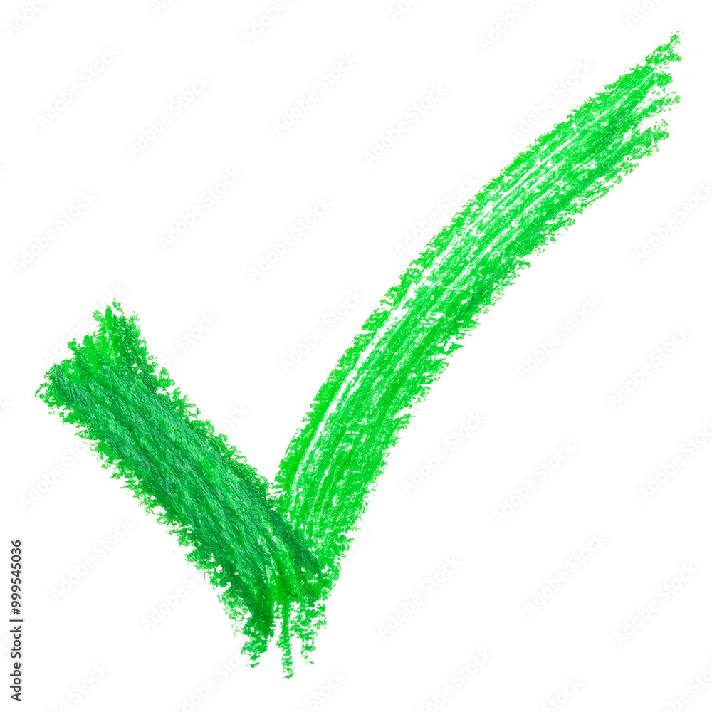 Green check mark drawn with crayon on transparent background cut out ...