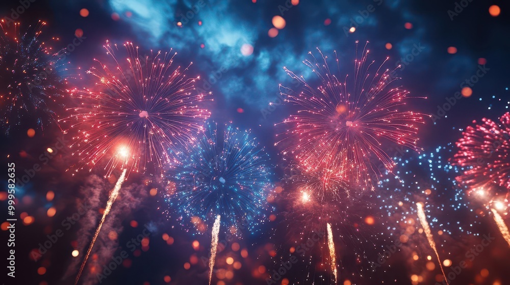 Colorful fireworks lighting up the night sky, creating a magical ...