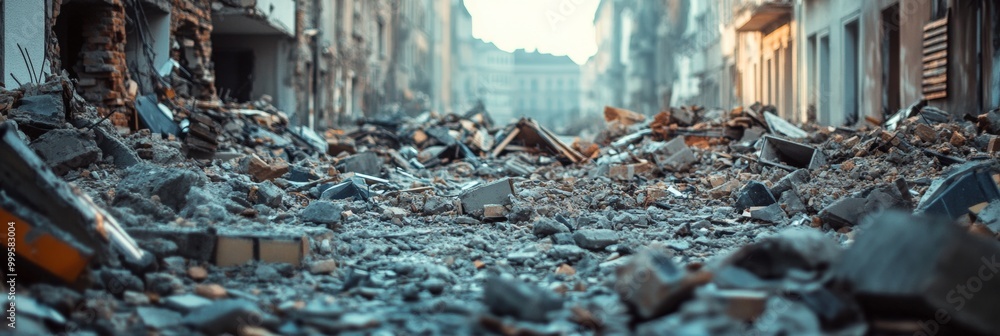Foto de Stock Earthquake Devastation, a stark depiction of destruction ...
