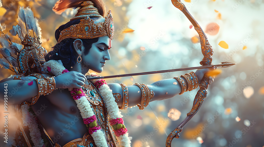 Artistic Illustration of Lord Rama Holding a Bow, Symbolizing Victory ...