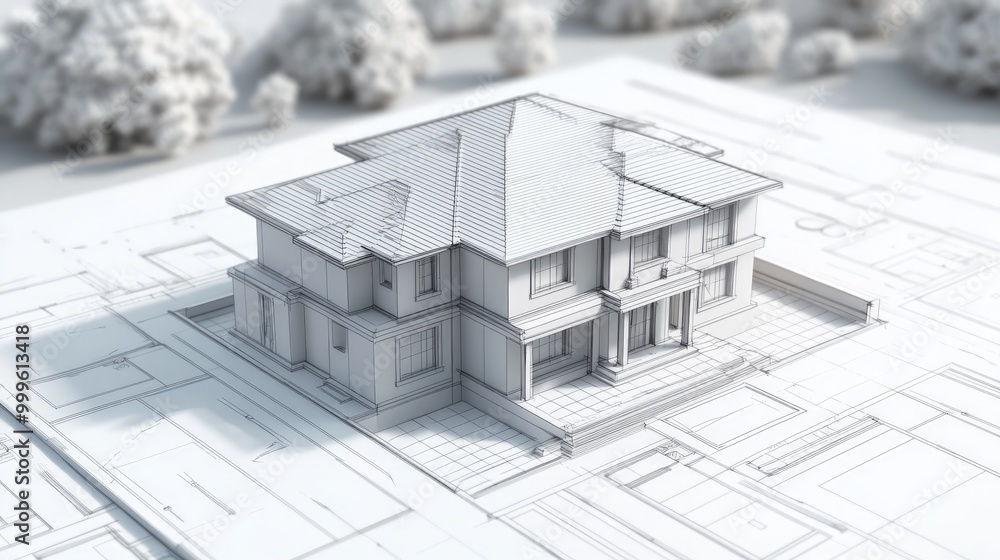 Blueprints for a Modern Home, a detailed 3D render showcasing ...