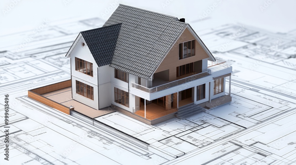 Blueprints for a modern residential home, showcasing detailed floor ...