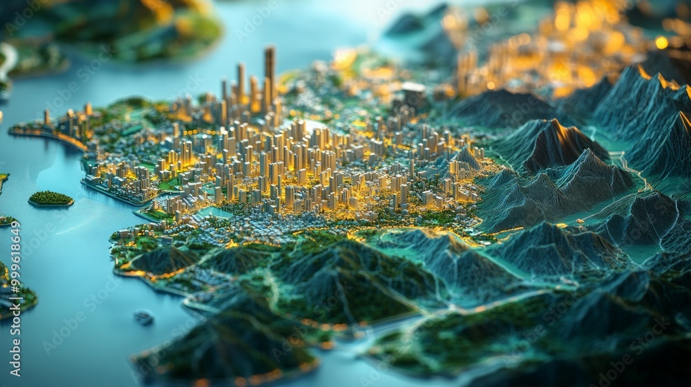 3D Global Semiconductor Supply Chain Map, detailed topographical view ...