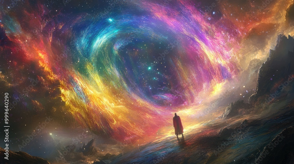 A close-up of the Bifrost Bridge, its vibrant, rainbow-like energy ...