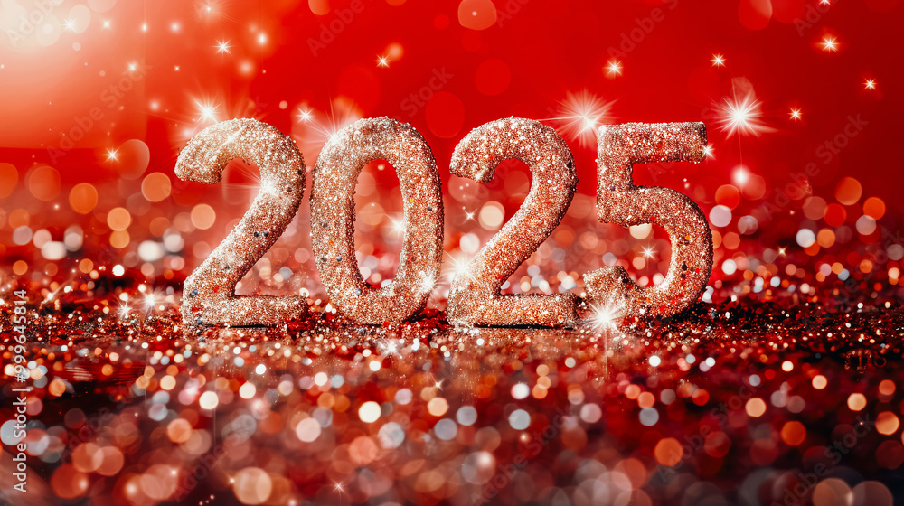 Red background with the year 2025 in gold metal numbers. Stock Photo ...