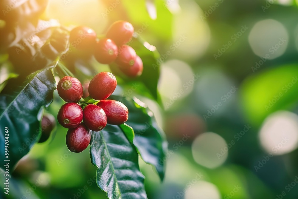 Ripe Red coffee bean berry plant fresh seed coffee tree growth in green ...
