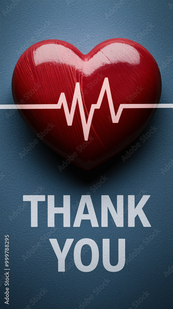 "Thank You" message with a heartbeat line running across a red heart ...