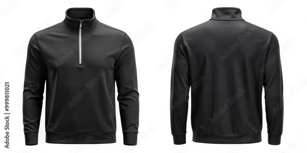 Blank black quarter zip sweater mockup, featuring front and back views ...