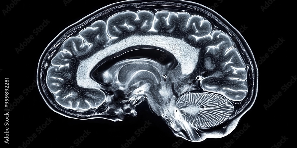 A Sagittal Magnetic Resonance Imaging Scan of the Human Brain Revealing Its Complex Structures ...