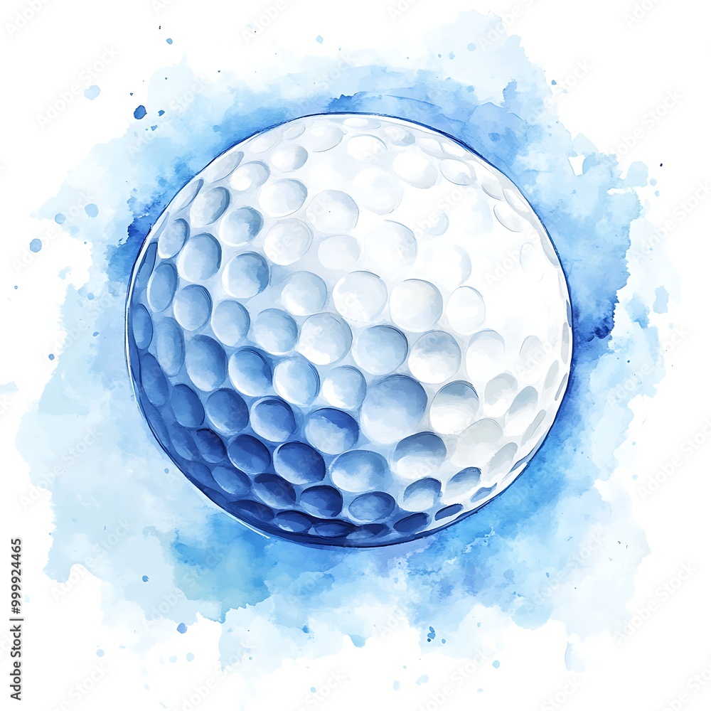Watercolor Golf Ball with Blue Splatters. Stock Illustration | Adobe Stock