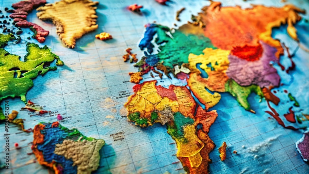 Colorful world map highlighting countries with different shapes and ...