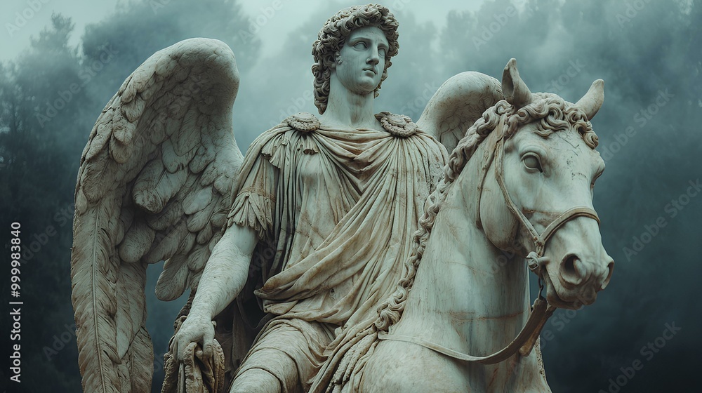 Ancient Greek statue of Greek god Apollo riding a winged horse ...