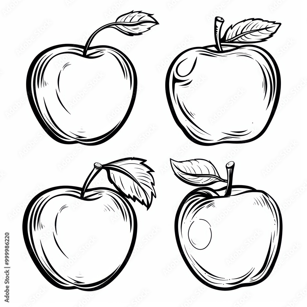 Line drawing icon of apple fruit Stock Photo | Adobe Stock