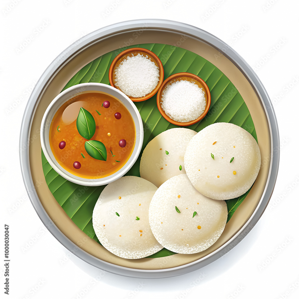 South Indian Famous Food "Idli" Vector Illustration with Sambar ...